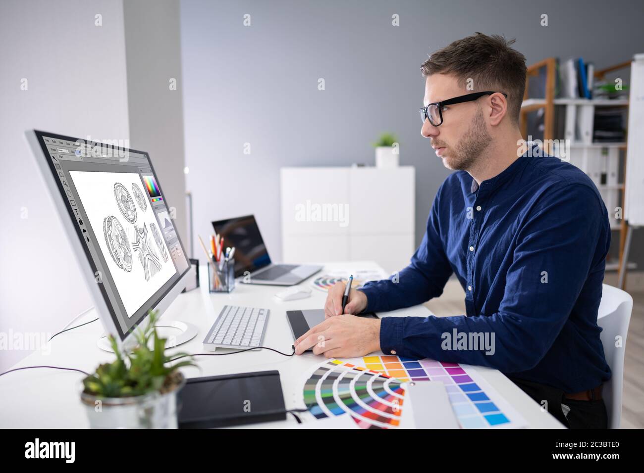Close-up Of A Designer's Hand Editing Photo On Computer In Office Stock ...