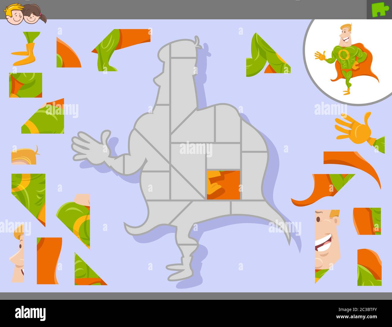 jigsaw puzzle game with cartoon superhero Stock Photo - Alamy