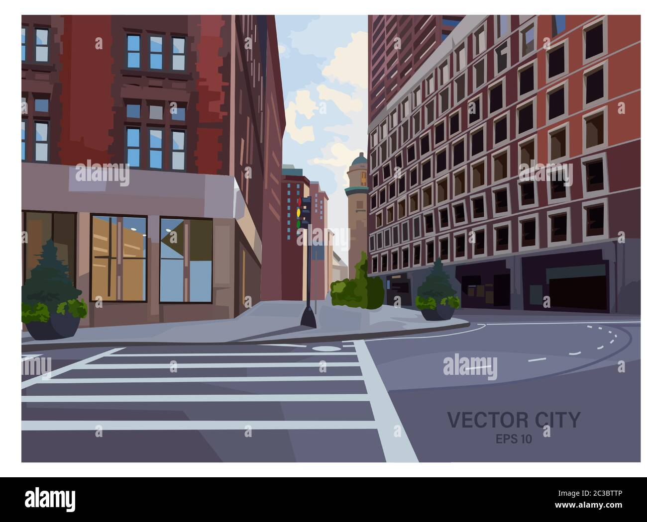 City intersection composition with traffic light and pedestrian ...