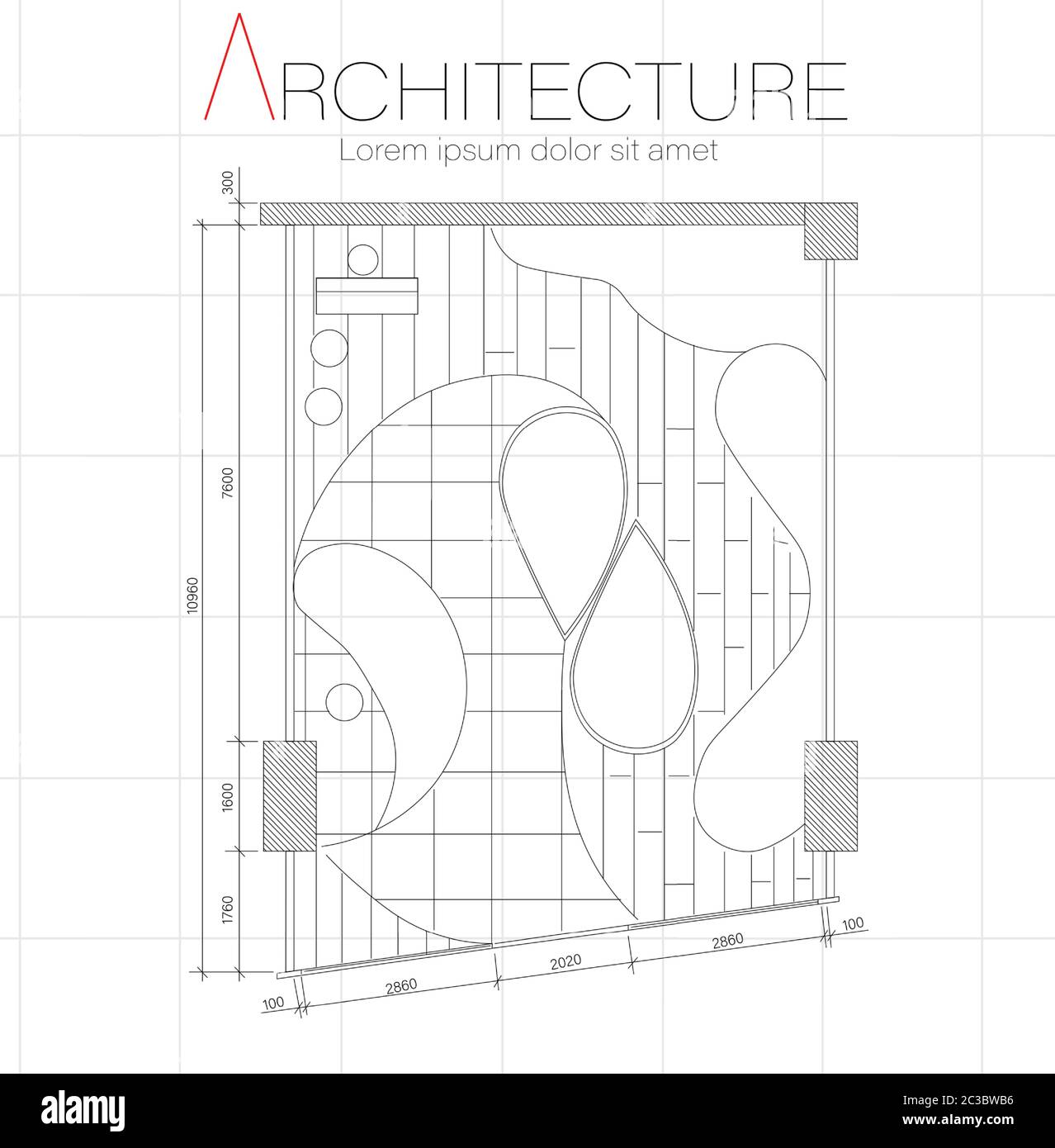 Architect blueprint plan of beauty boutique with fluid shape ...
