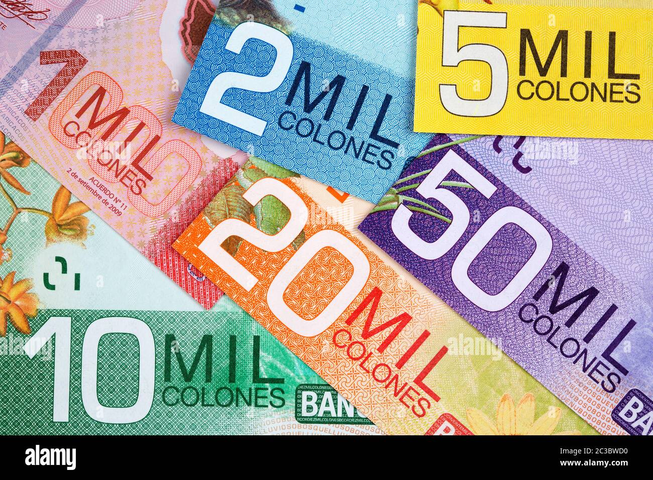 Costa Rican money - colon a background Stock Photo - Alamy