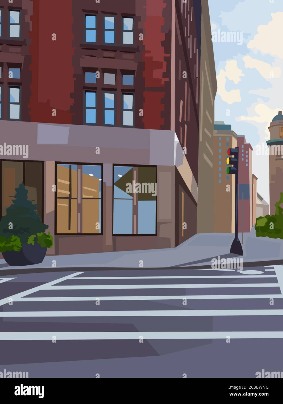 City intersection composition with traffic light and pedestrian ...