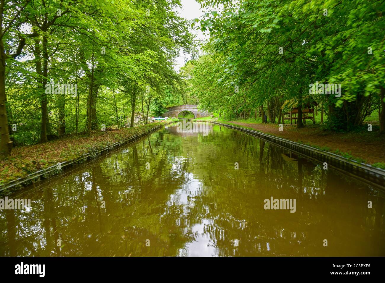 Scenic canal view of the Llangollen Canal near Ellesmere, Wales,UK ...