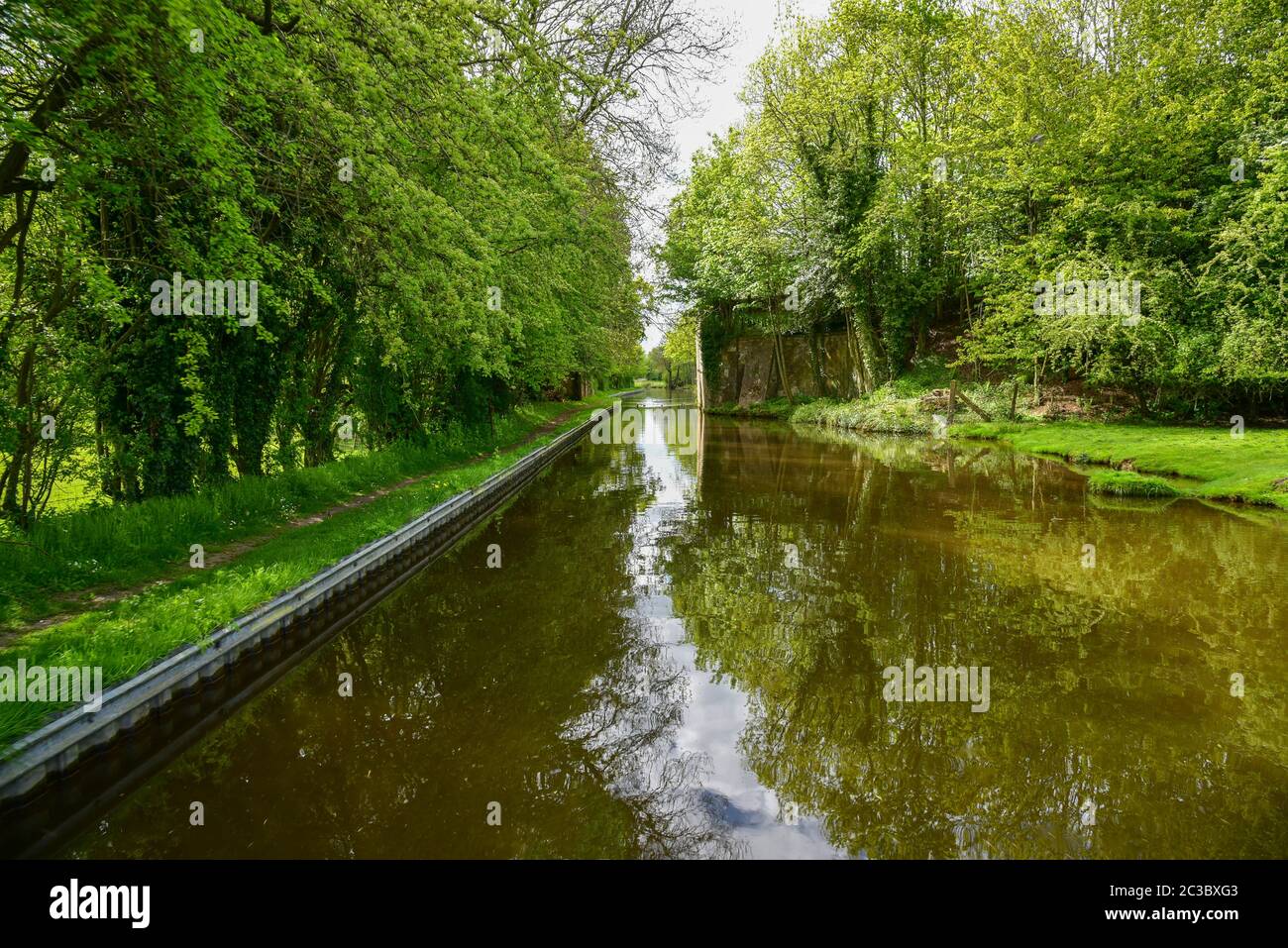 Scenic canal view of the Llangollen Canal near Ellesmere, Wales,UK ...