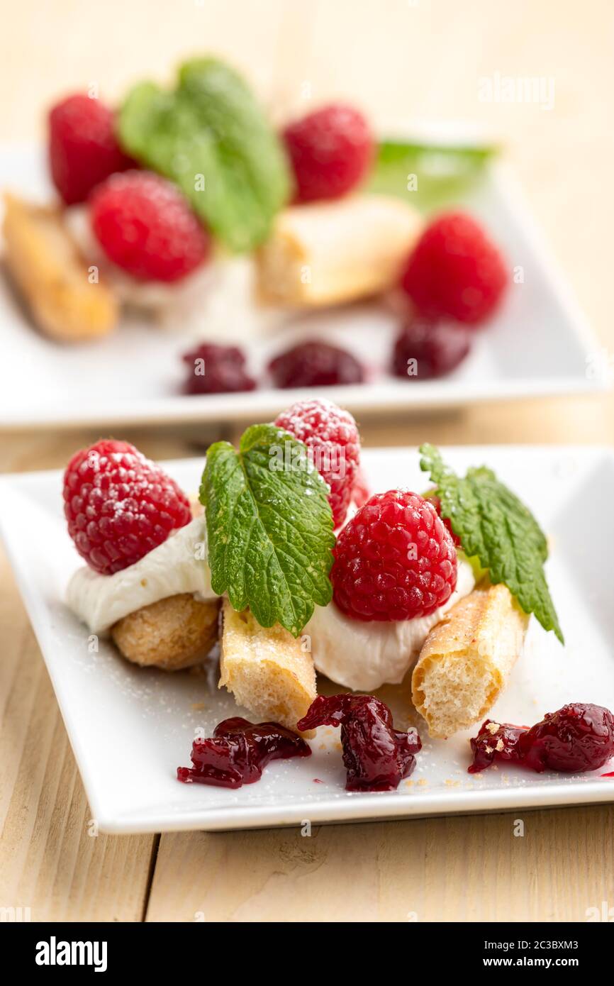 raspberry tiramisu on a plate Stock Photo - Alamy