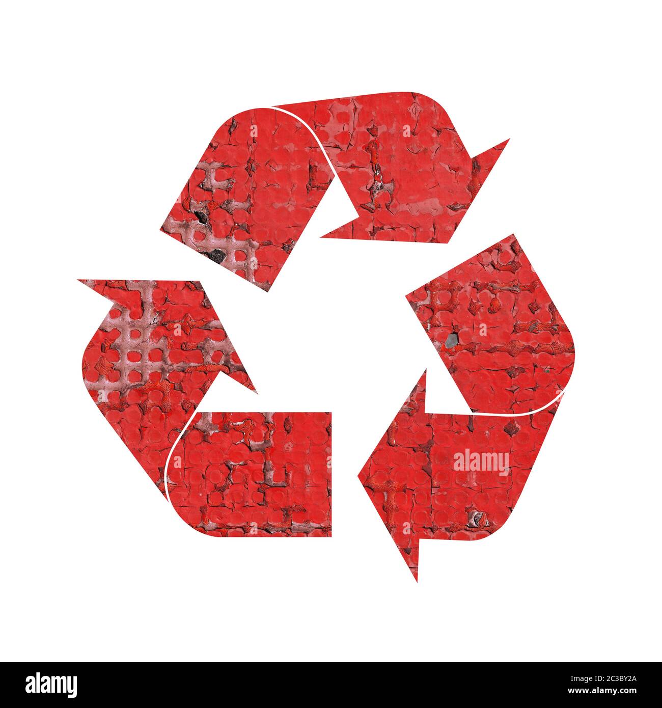 Illustration of recycling symbol with grunge red run down construction ...