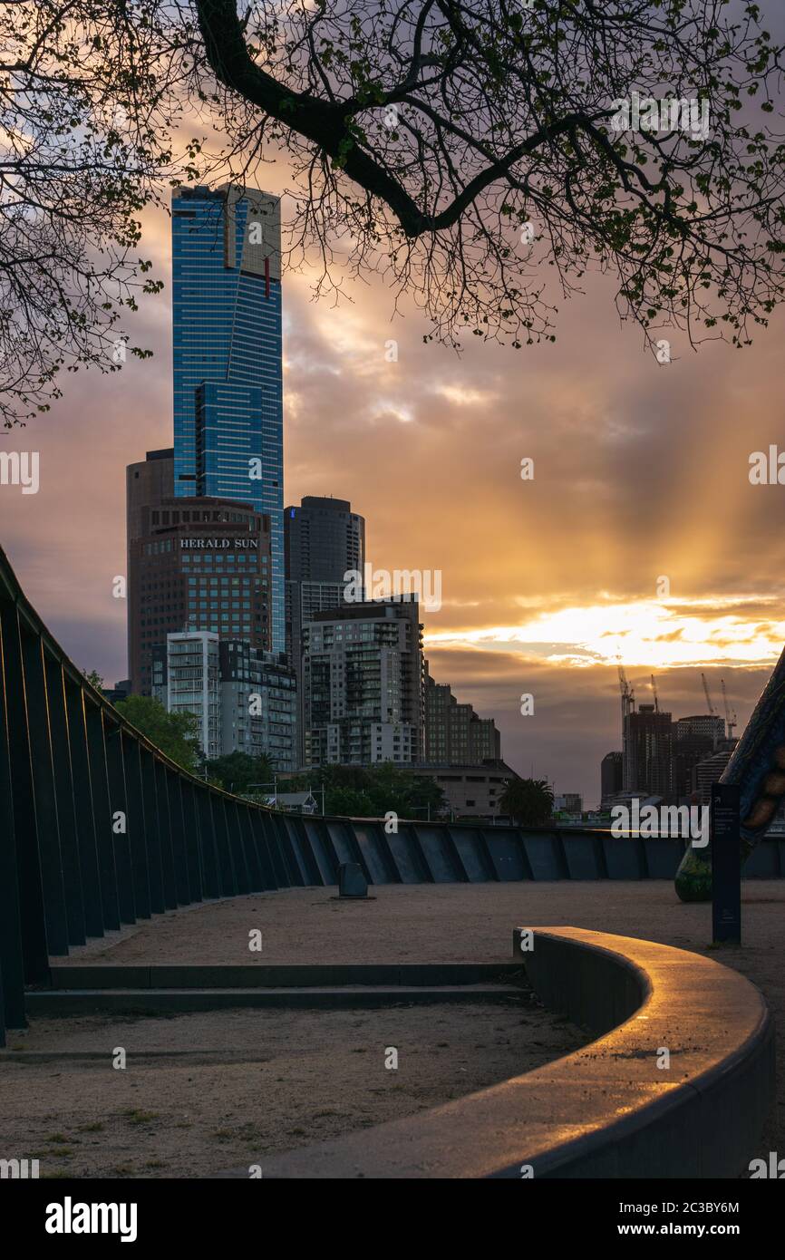 MELBOURNE, AUSTRALIA - 18 October 2019: Eureka Tower viewed from ...