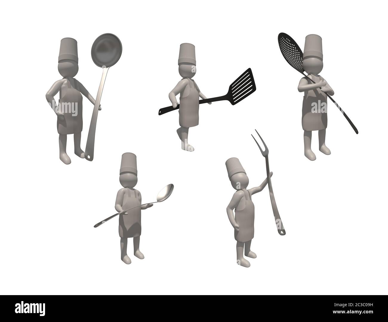 3d illustrator group of career chef symbols on a gray background, 3d ...