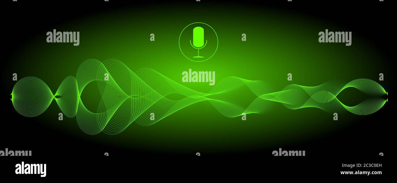 decorative glossy green Voice Recognition with a microphone and sound ...