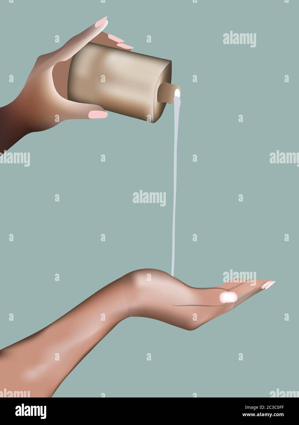 Illustration of a woman hand pouring some cream on the other hand ...