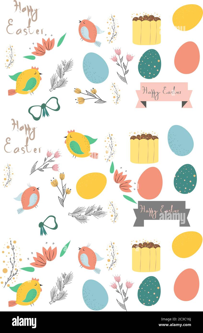 Set of Easter themed colored icons on white background. Vector Stock ...