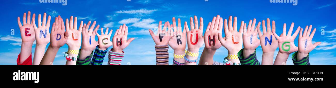 Children Hands Building Colorful German Word Endlich Fruehling Means ...