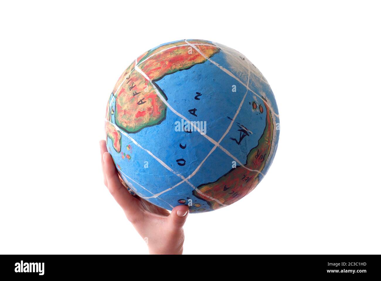 globe in a human hand isolated on white Stock Photo - Alamy