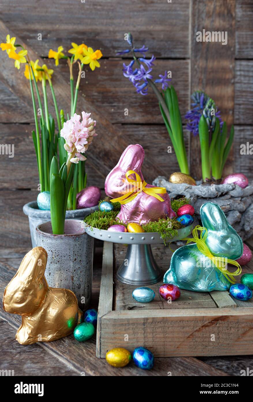Colorful spring flowers and cheerful decorations for easter Stock Photo ...