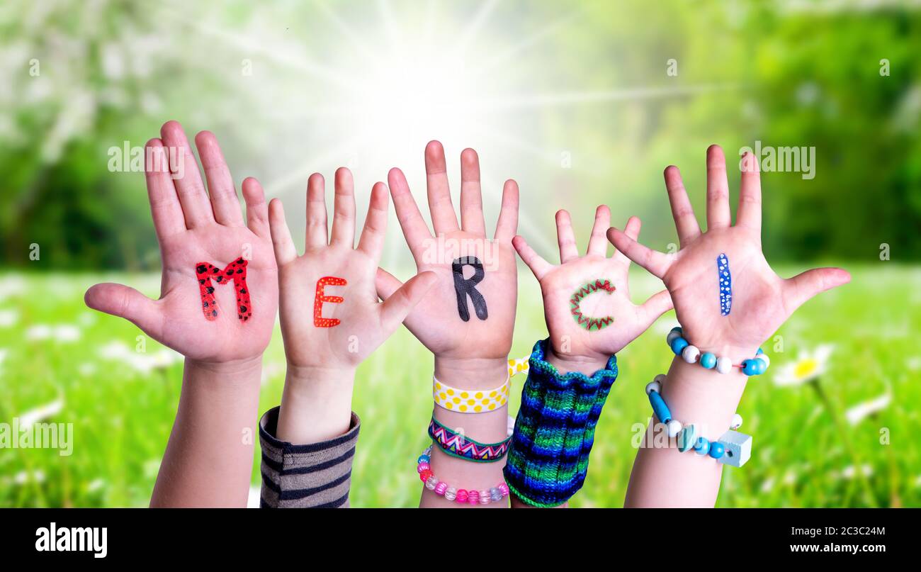 Children Hands Building Colorful French Word Merci Means Thank You ...