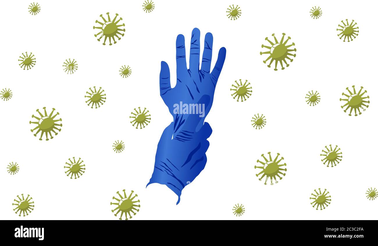 Illustration of a pair of surgical gloves on seamless virus pattern ...