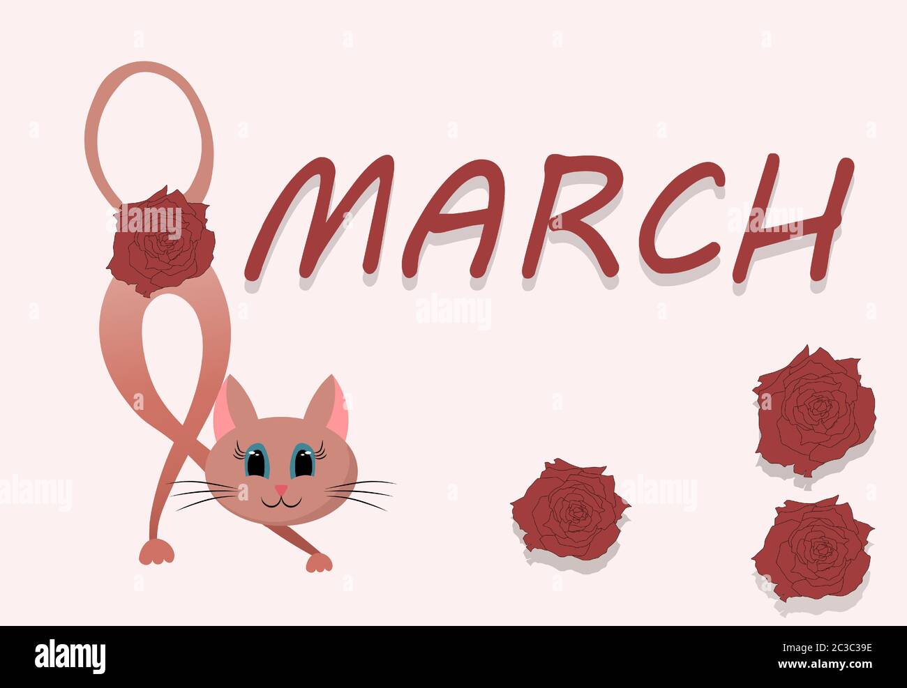8 march smiling cute cat with rose flowers and. Vector Stock Vector ...