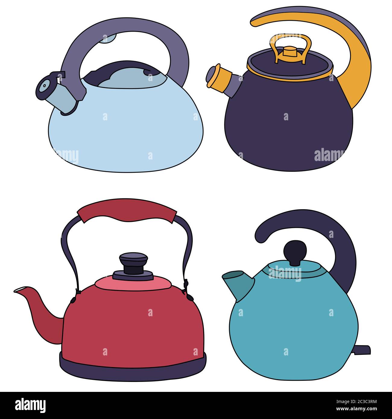 vector, on white background, teapot with handle, collection set Stock ...