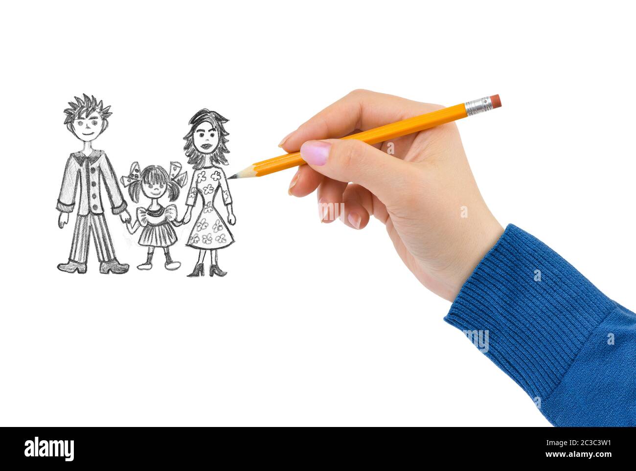 Hand drawing happy family Stock Photo - Alamy