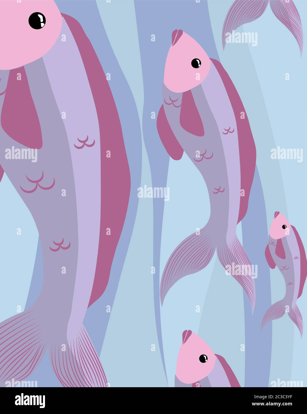 Pink and blue fish swimming in group. Waves on background Vector Stock ...