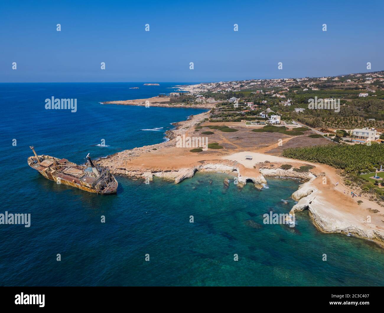 Old ship wreck near coast in Paphos Cyprus - aerial view Stock Photo ...