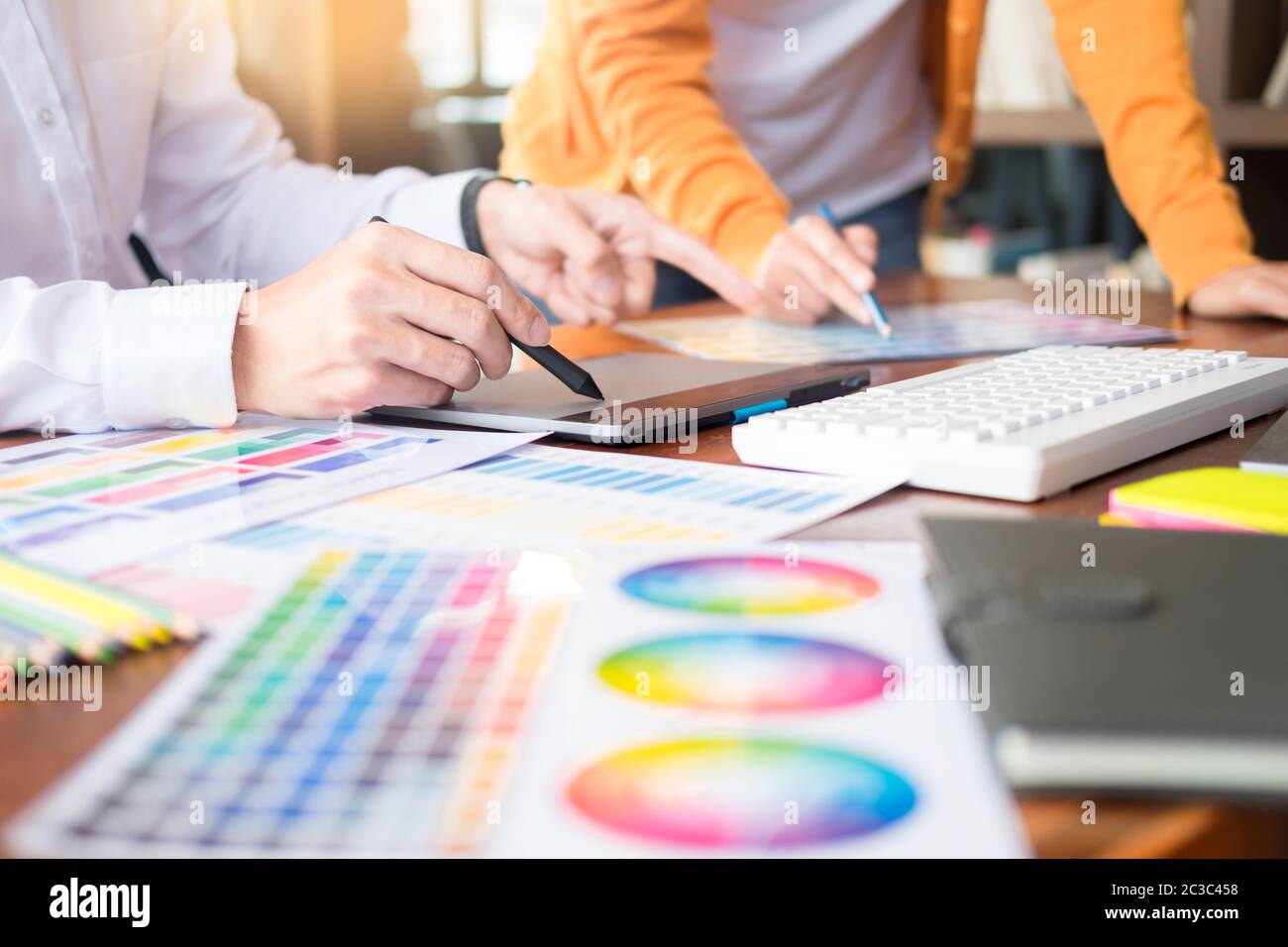 Graphic design partners working together renovation and technology ...