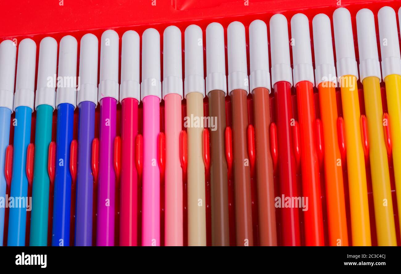 Colorful markers pens detail Stock Photo - Alamy