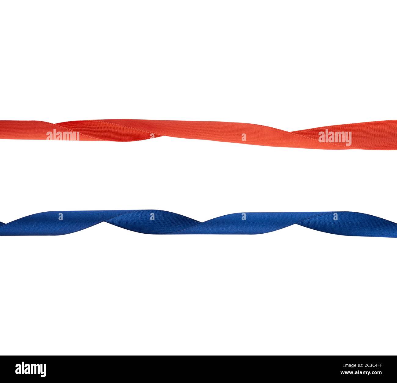 twisted end of red and blue ribbon isolated on white background ...