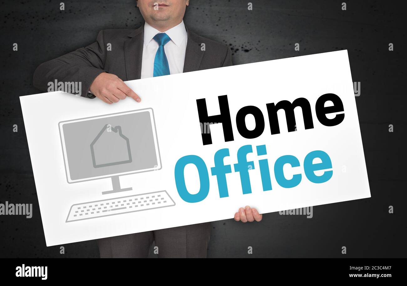 Home office poster is held by businessman Stock Photo - Alamy