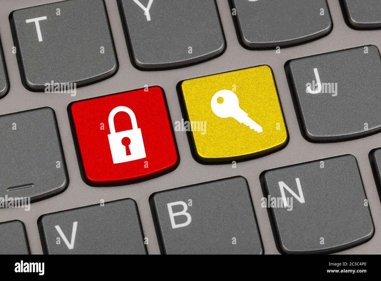 Computer keyboard with two security keys Stock Photo - Alamy