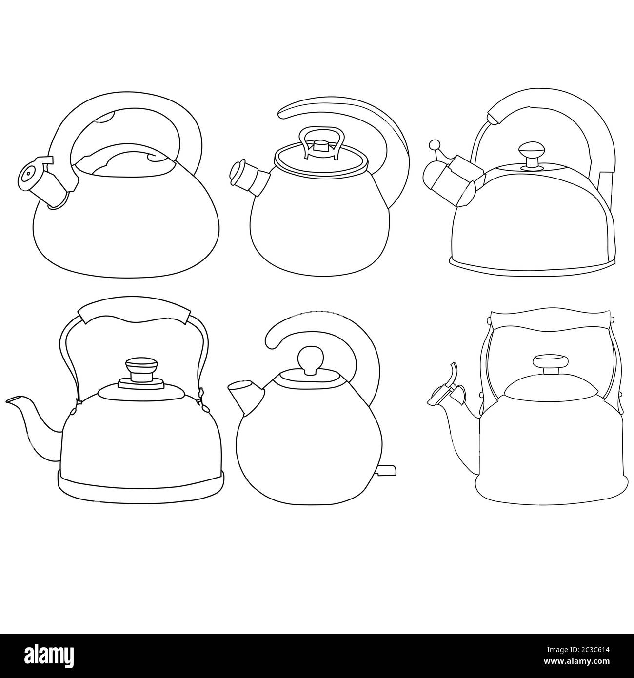 vector, on white background, sketch teapot, collection set Stock Vector ...