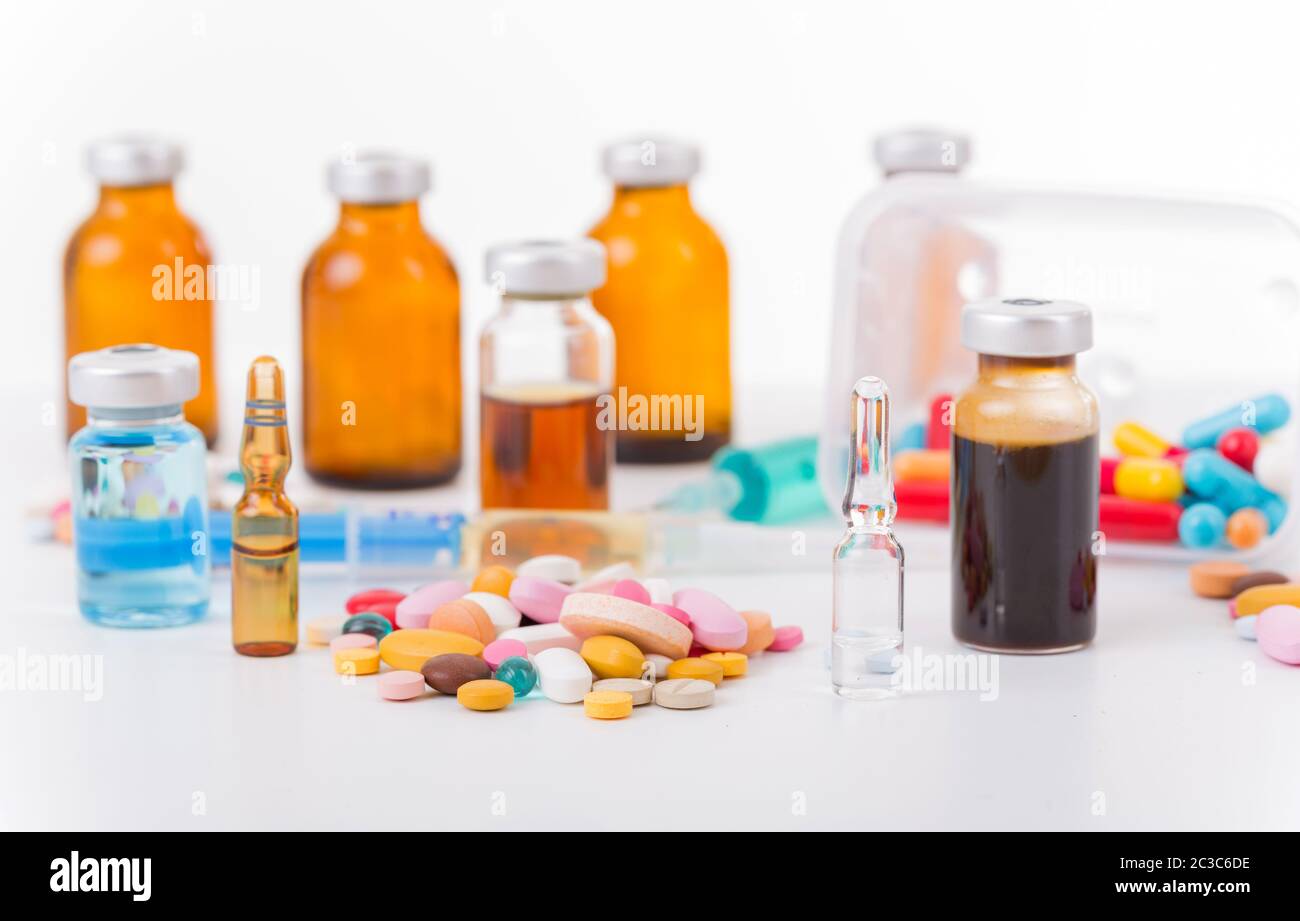Different types of drugs on white background Stock Photo - Alamy