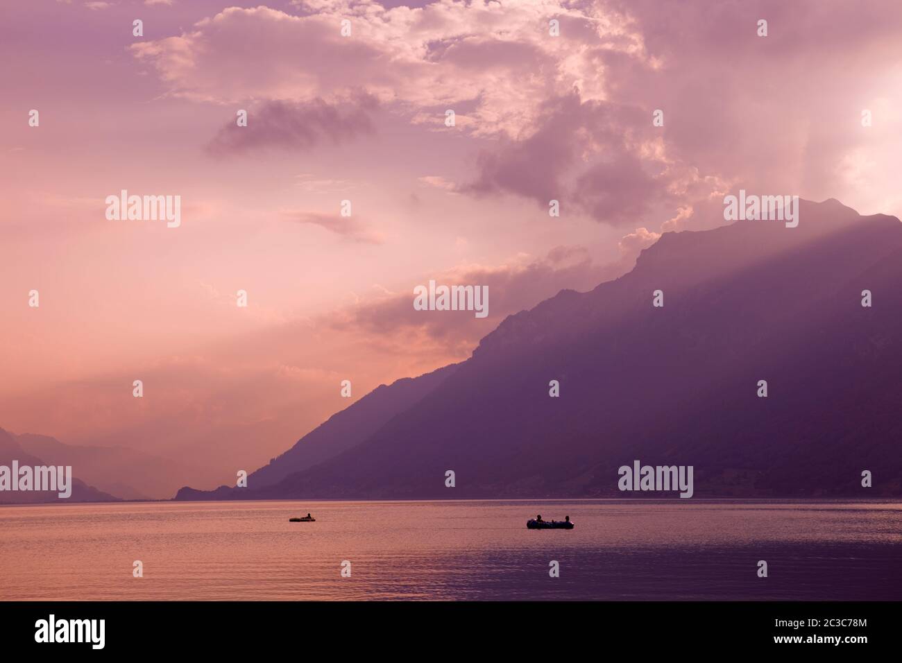 swiss lake at sunset in brienz, Switzerland Stock Photo - Alamy