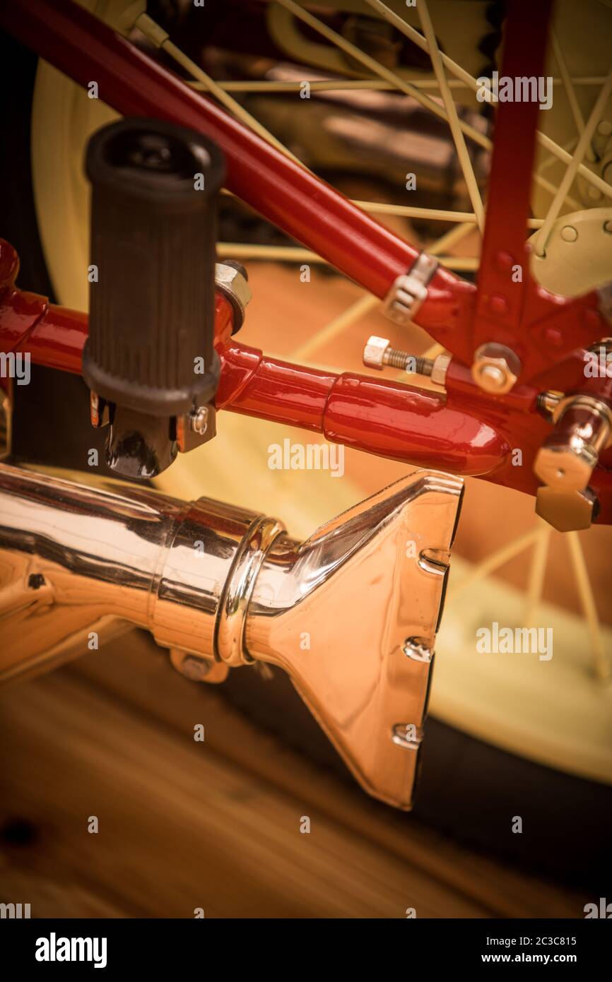Close up of a vintage motorcycle fish tail exhaust pipe Stock Photo - Alamy