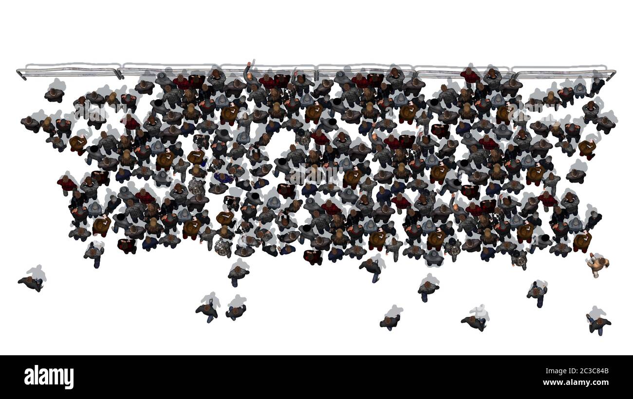 large crowd of people behind barrier - top view Stock Photo - Alamy