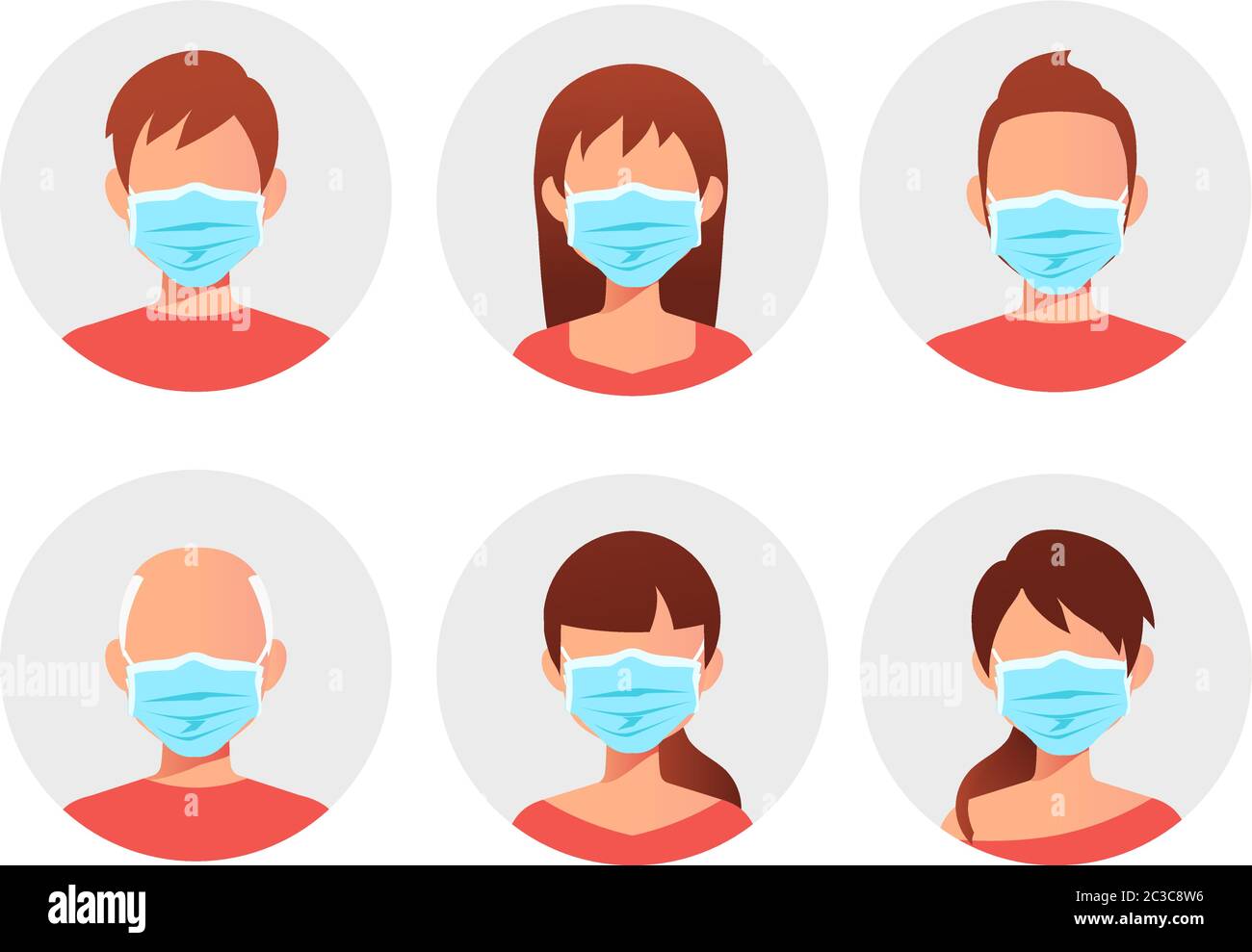 People with blue medical face masks on a white background. Novel ...