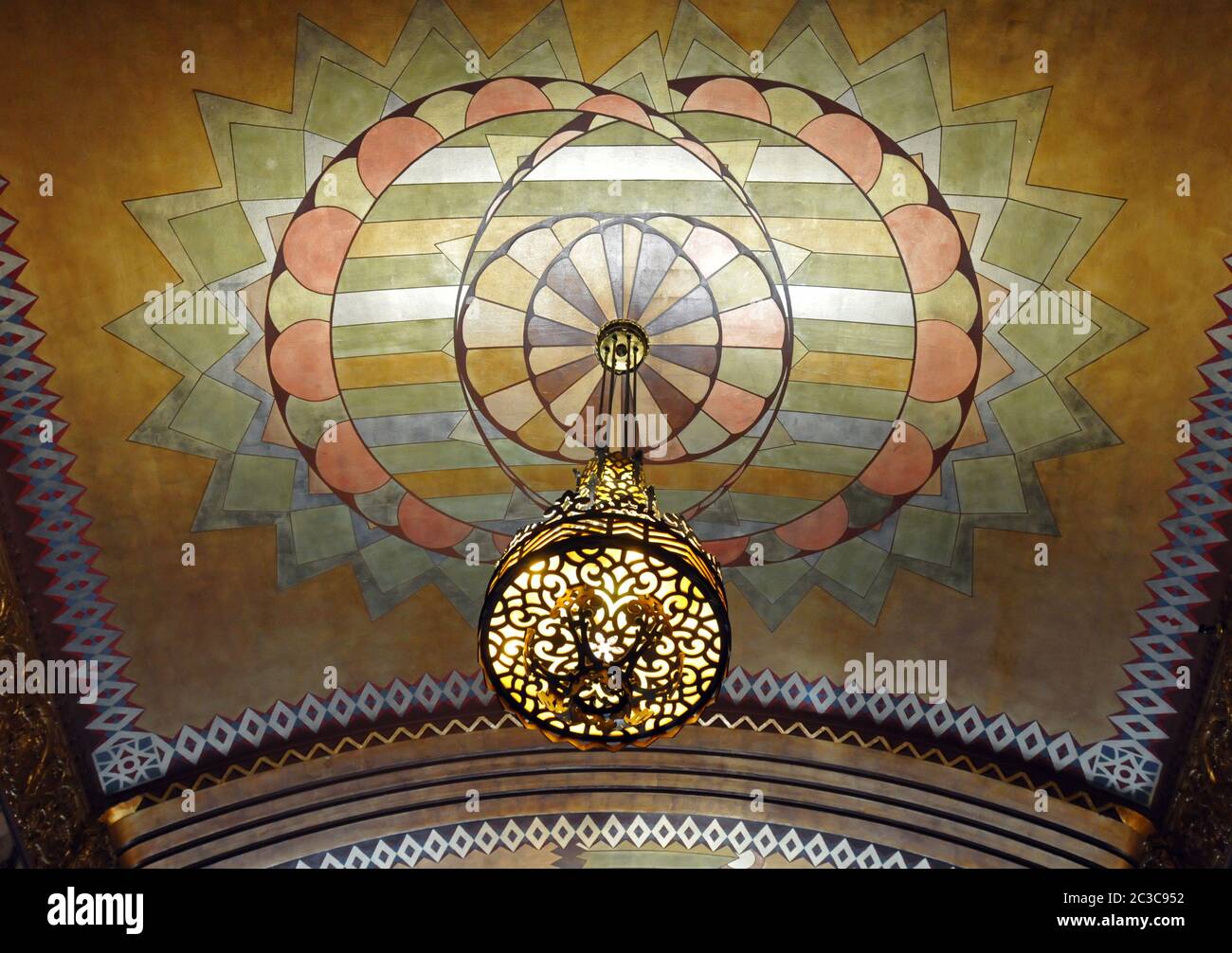 Detail of a ceiling light fixture in the lobby of the Philcade Building ...