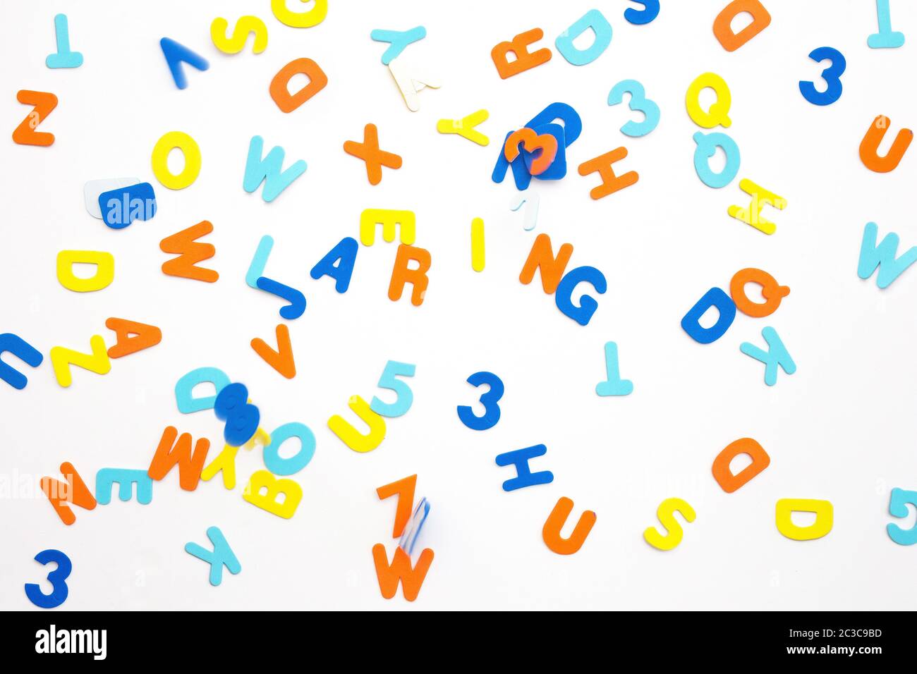 Colorful letters and the word learning on white background, learning or ...