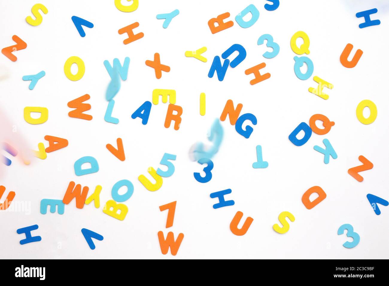 Colorful letters and the word learning on white background, learning or ...