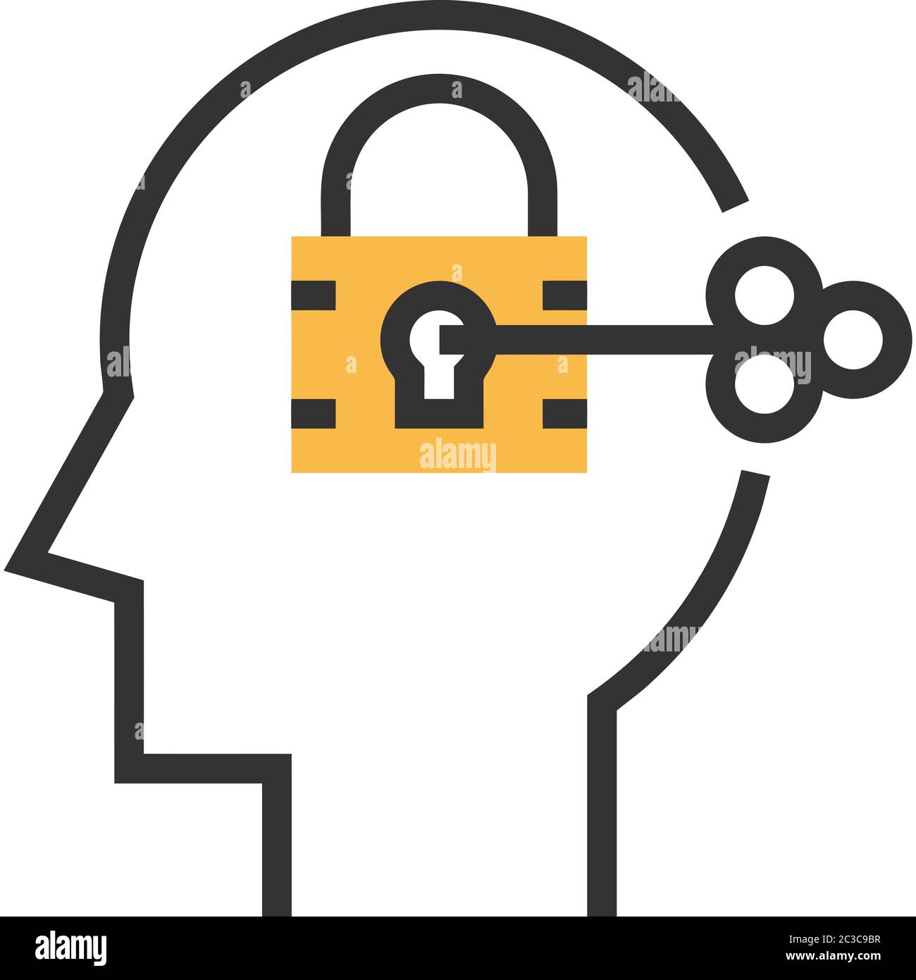 head lock unlocking mind safe key illustration Stock Photo - Alamy
