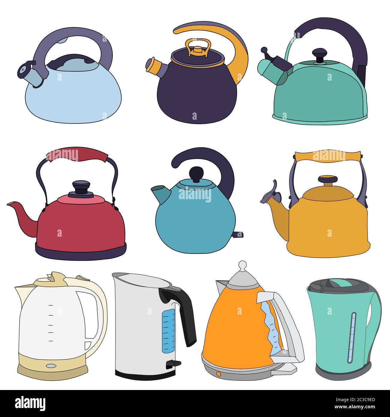 vector, on white background, kettle, collection set Stock Vector Image ...