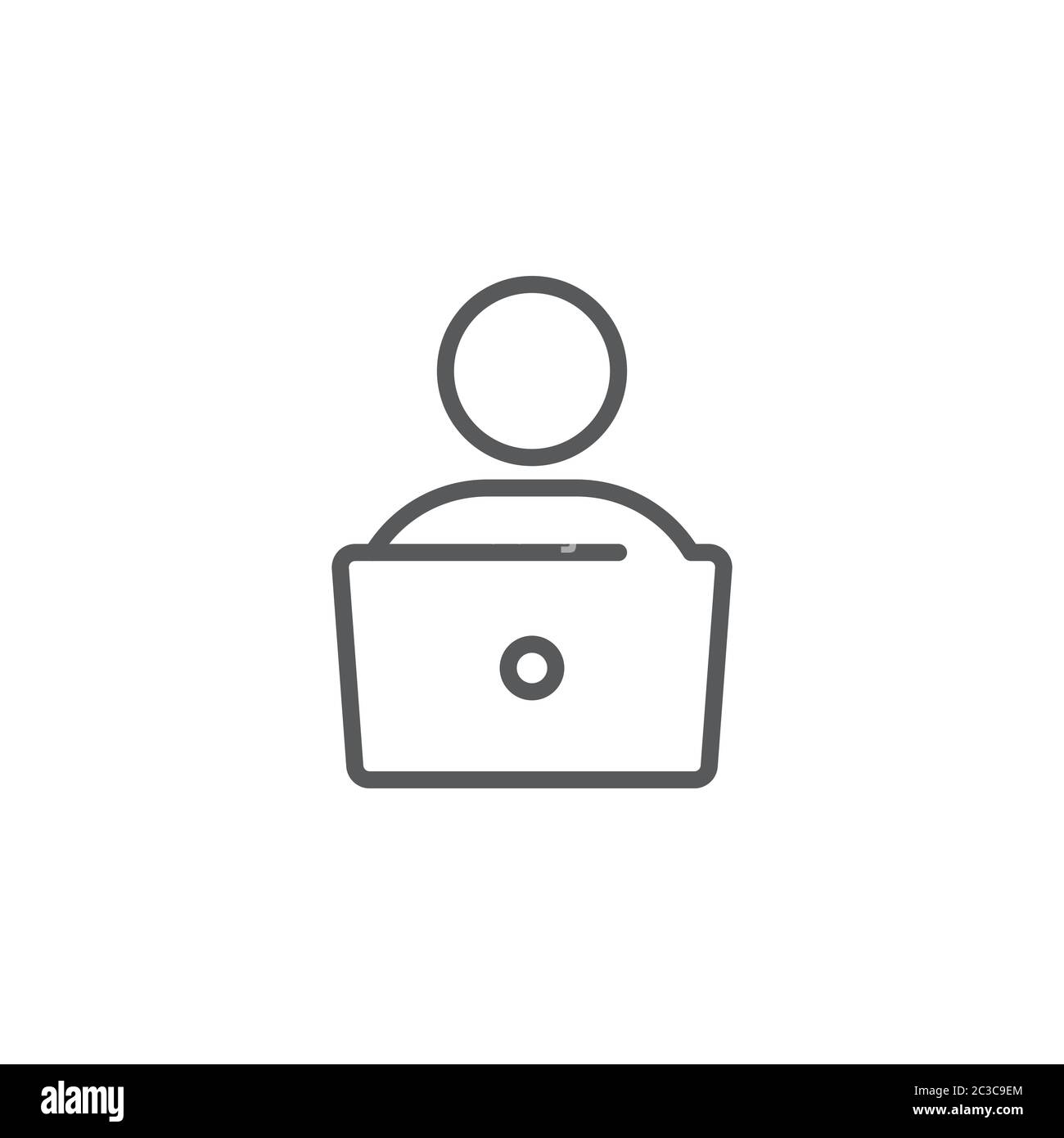 Man working on computer vector icon symbol working isolated on white ...