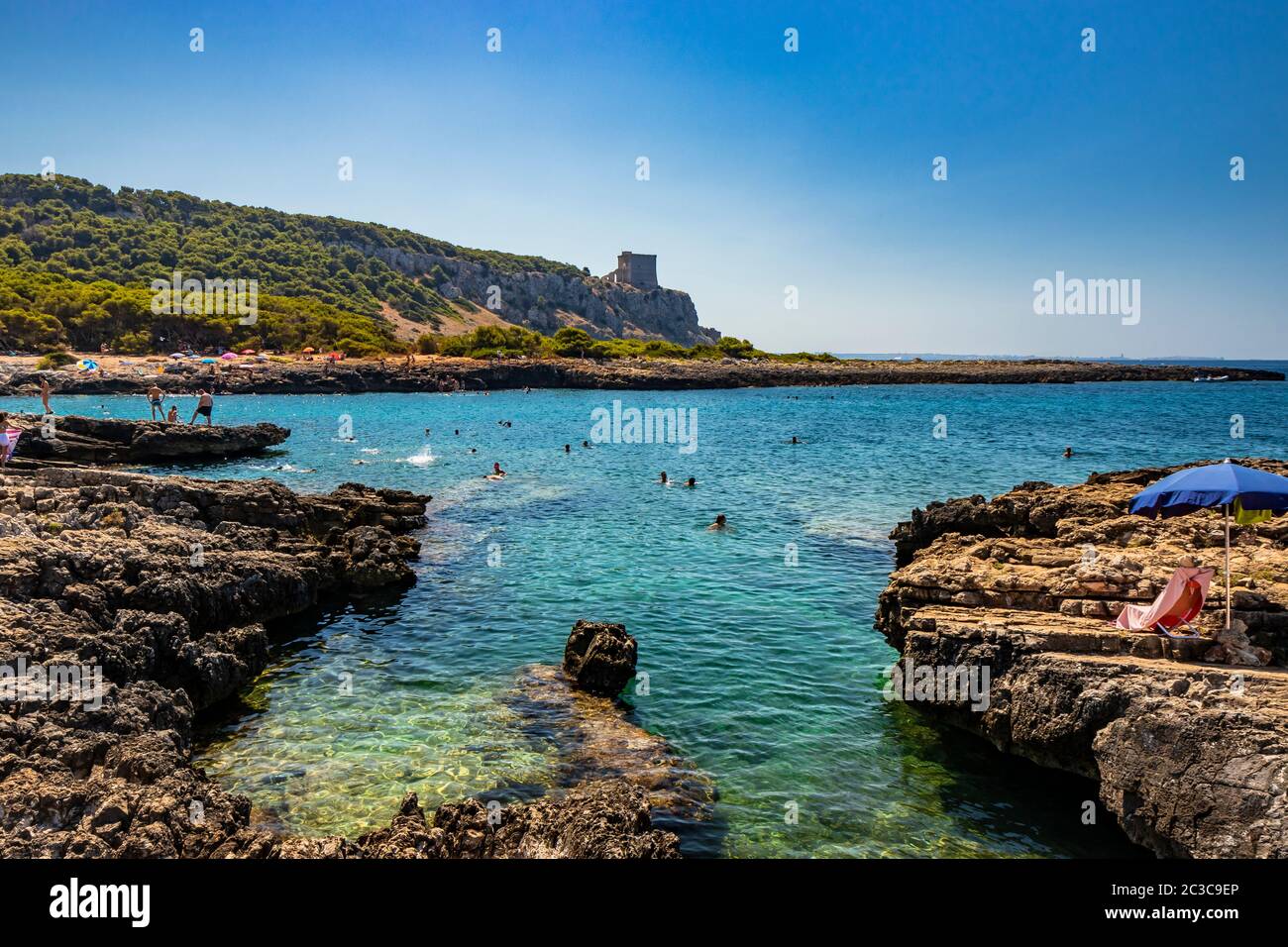 The wonderful bay of Porto Selvaggio, with pebbly and rocky beach. In ...