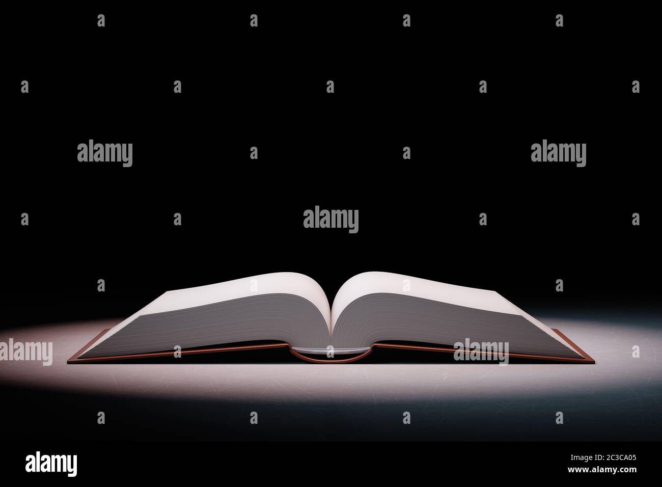 Open Book with Blank Pages Spotlighted on Black Background with Copy ...