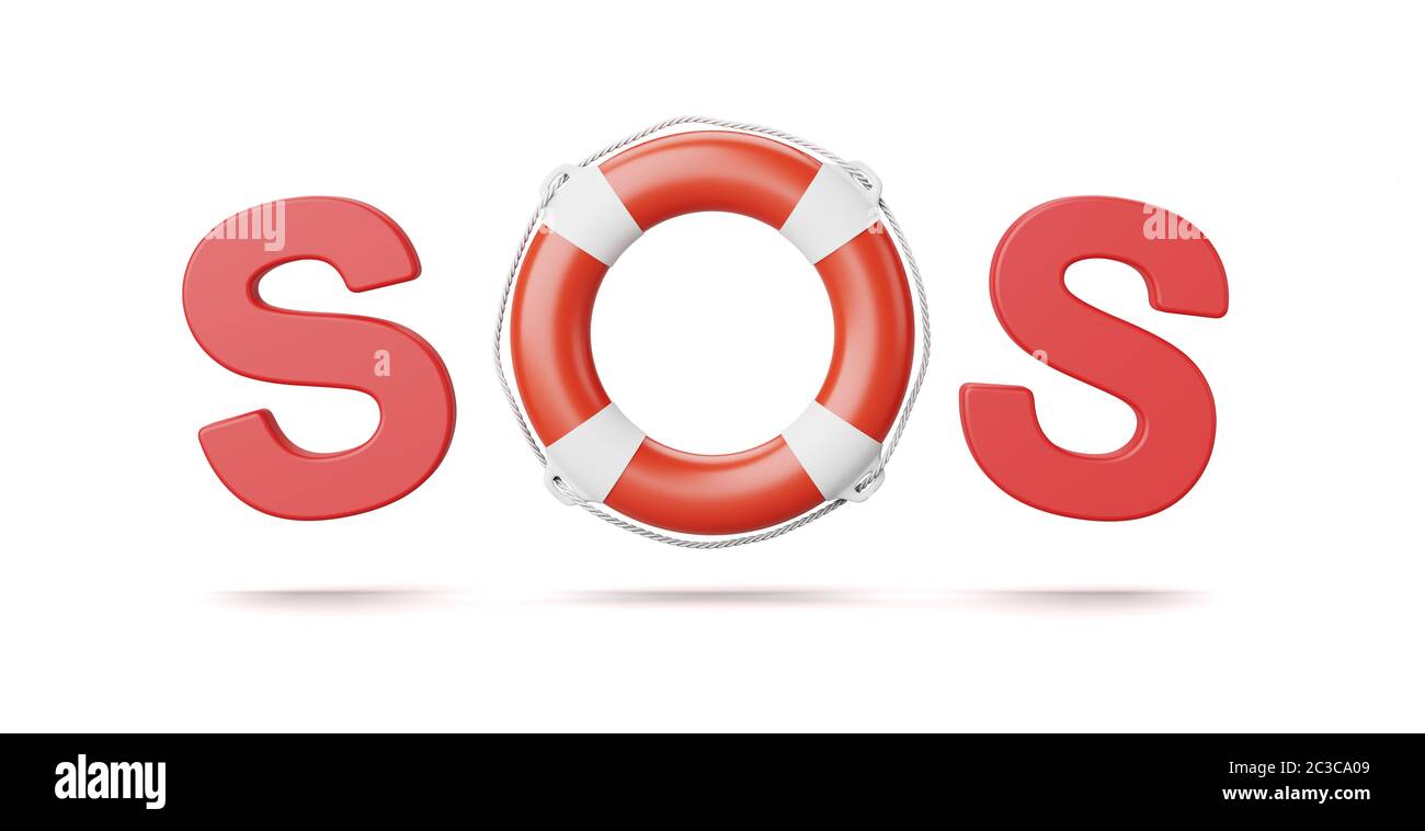 SOS Text with Lifebelt Isolated on White Background 3D Illustration ...