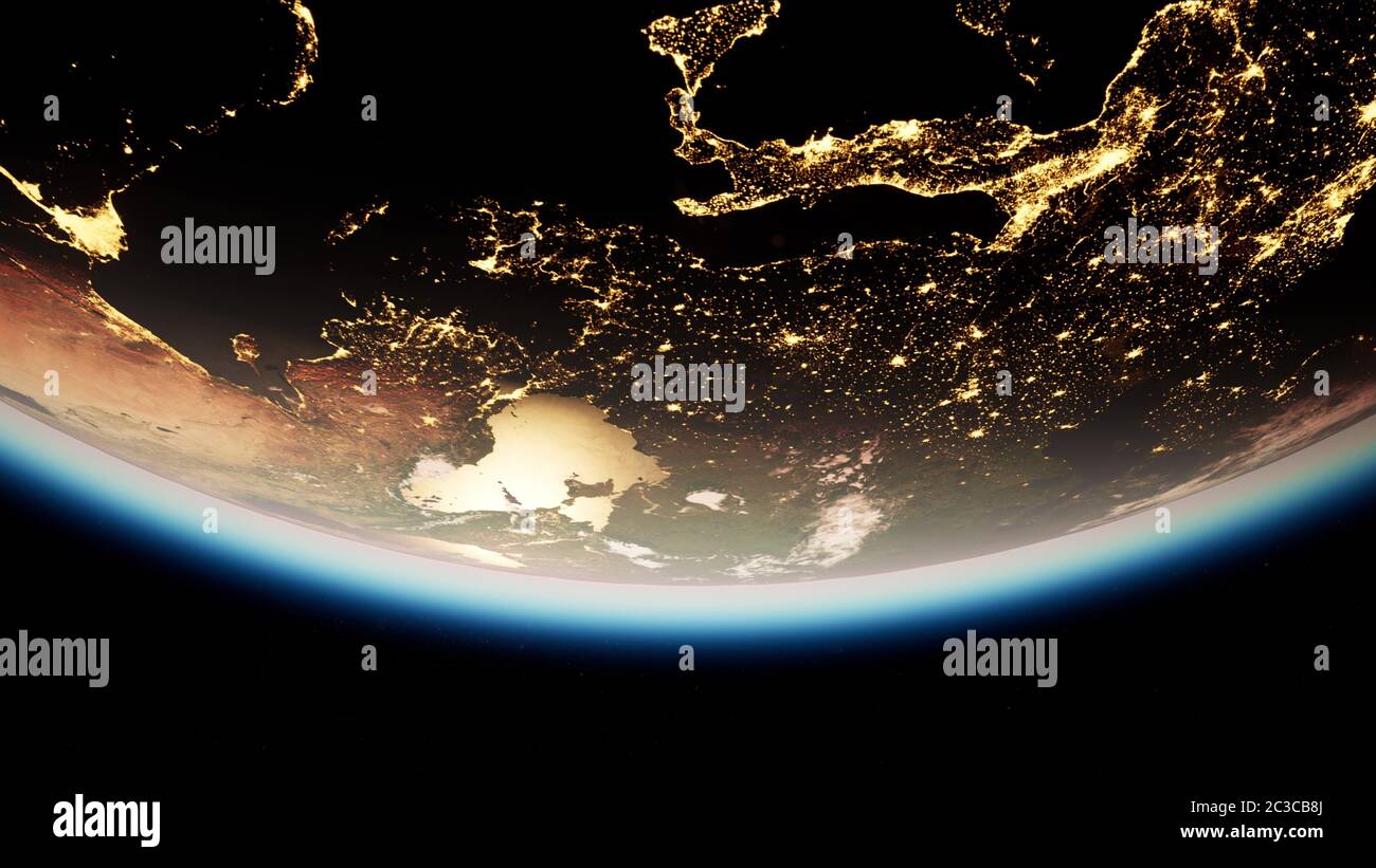 Space, Sun and planet Earth at Night Stock Photo - Alamy
