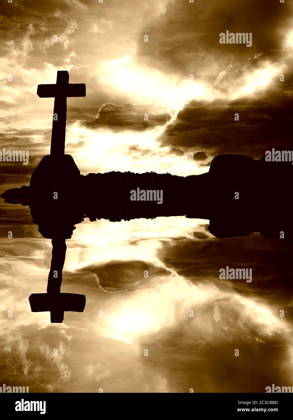 Christian cross and the clouds with water reflection Stock Photo - Alamy