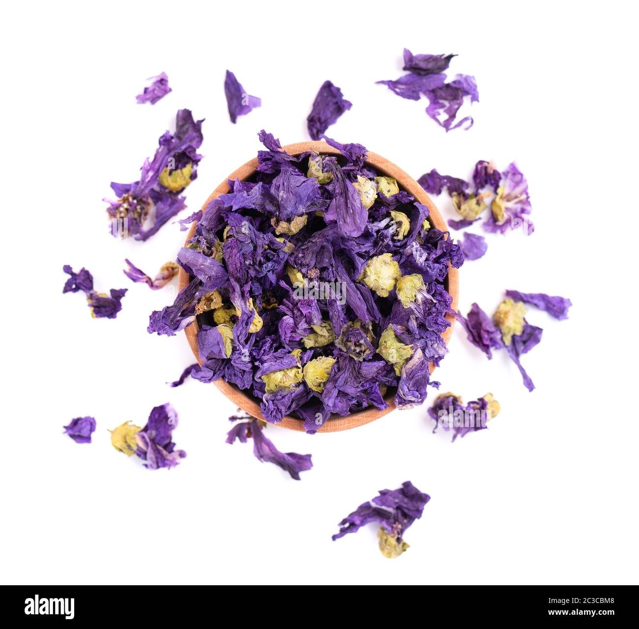 Dry mallow flowers, isolated on white background. Organic tea. Top view ...