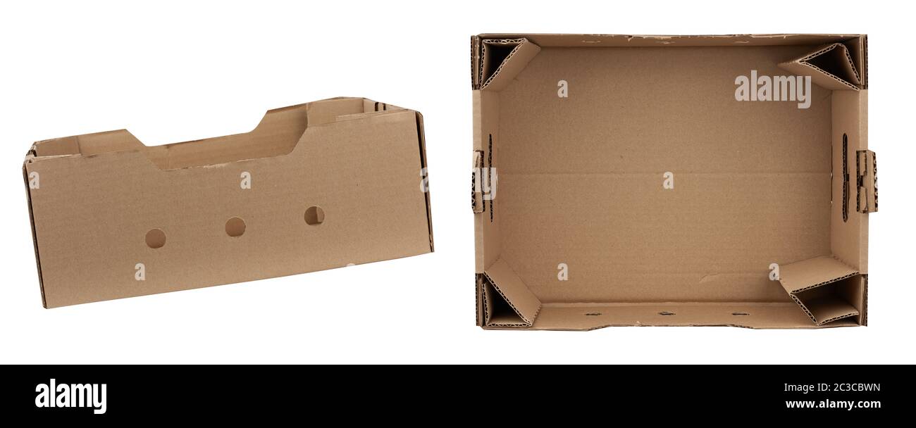 rectangular empty cardboard box of brown paper on a white background ...
