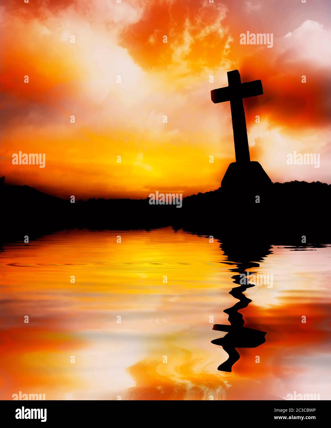 cross silhouette and the reflection on the water Stock Photo - Alamy